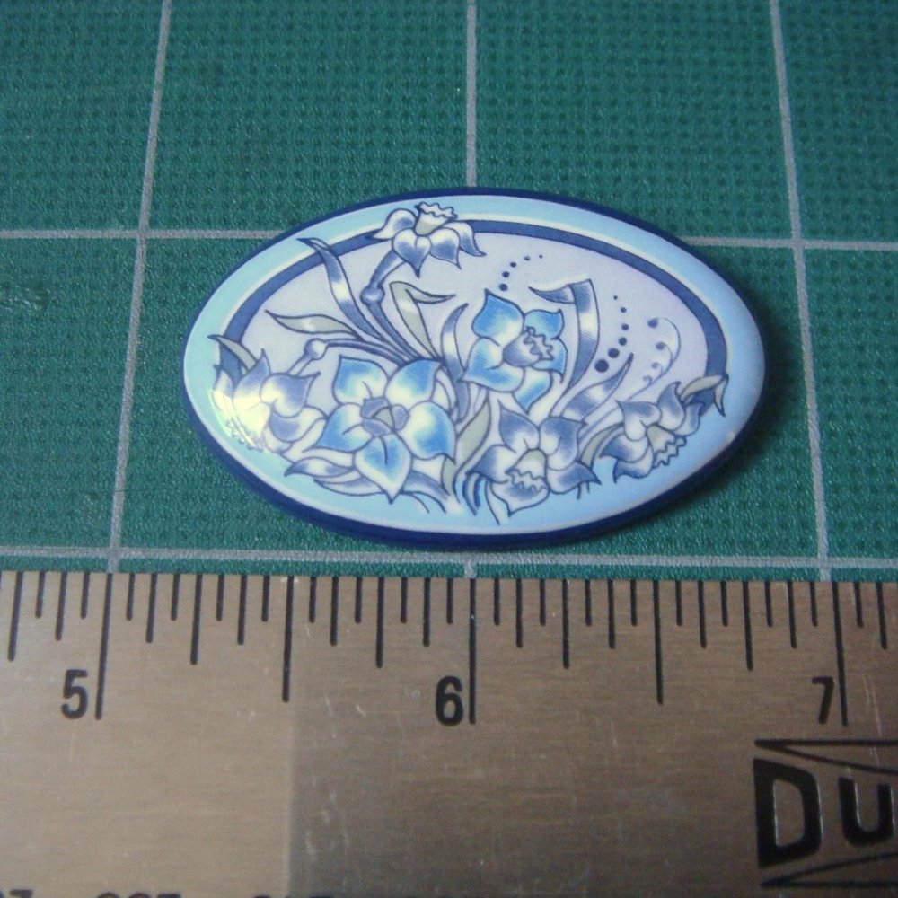 Michaela Frey Blue Daffodil Flower Oval Enamel Brooch… - Gem